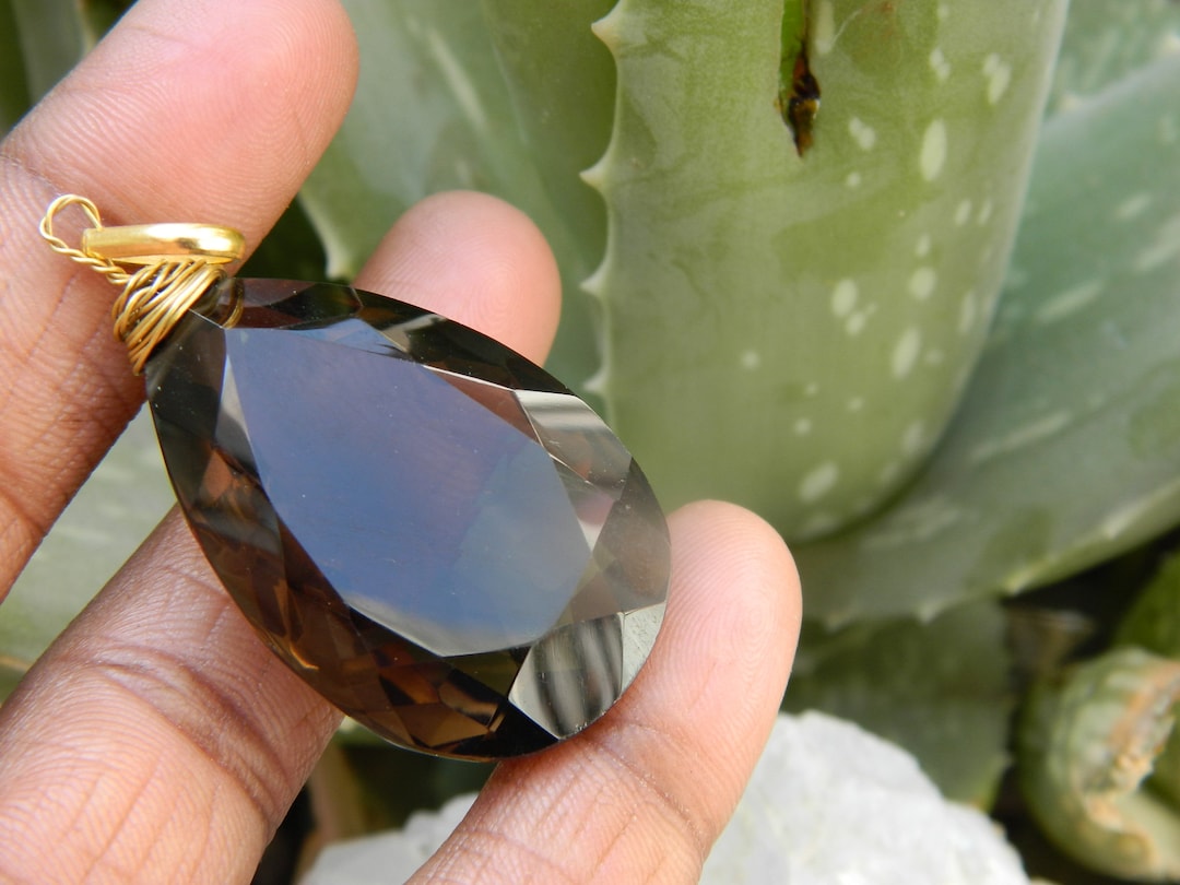 Handmade Smoky Quartz Pear Pendant, Gold Plated Wire Wrapped Finding - Etsy
