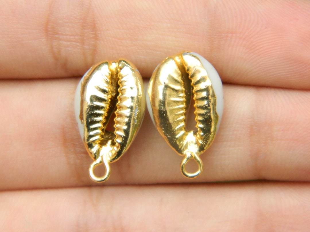 Cowrie Shell Jewelry Shell Stud Gold Electroplated Shell Stud Gemstone ...