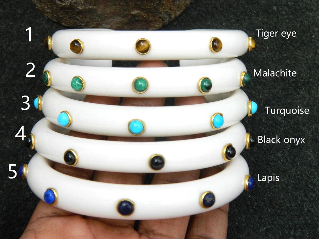 Resin Cuff Bangle: Ivory, Multi-gemstone Accent, Stacking Jewelry - Etsy