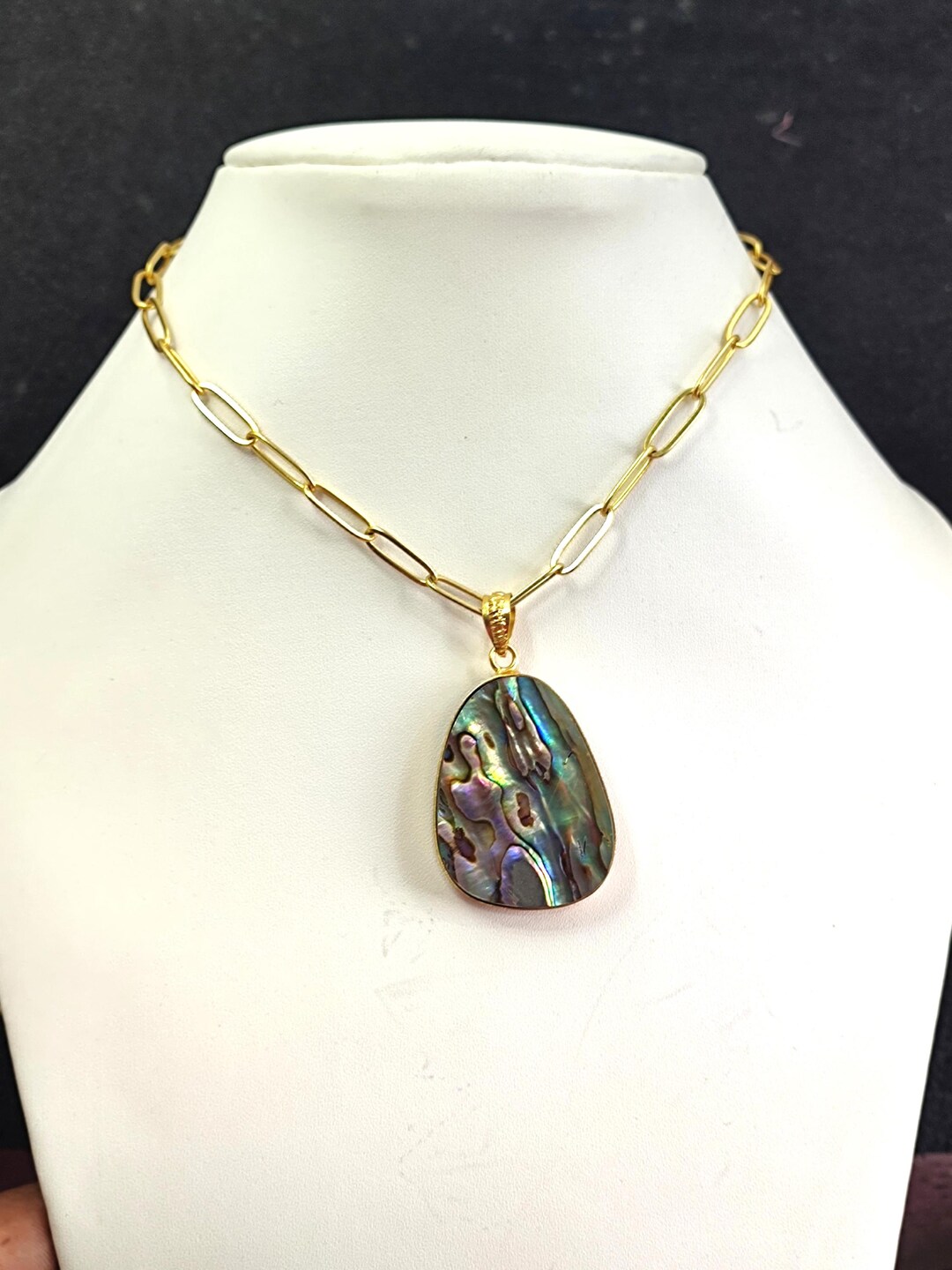 Rainbow Abalone Shell Necklace, Gold Plated Vintage Pendant - Etsy