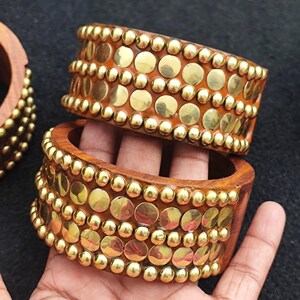 Vintage Wooden Bangle Bracelet With Brass Accents, Handcrafted Jewelry ...