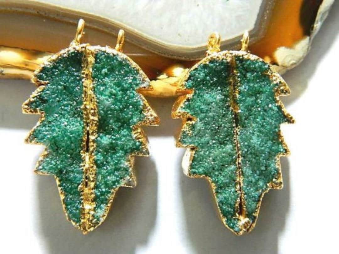 Natural Druzy Agate Carved Leaf Connector Gold Lectroplated - Etsy UK