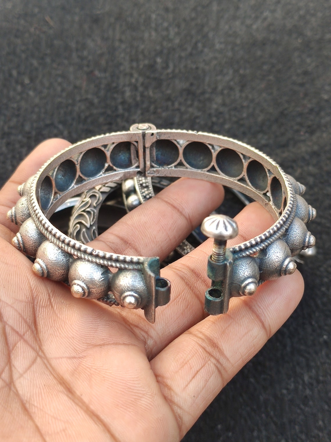 Silver Oxidized Bangle Vintage Antique Look Bracelet Kada Openable ...