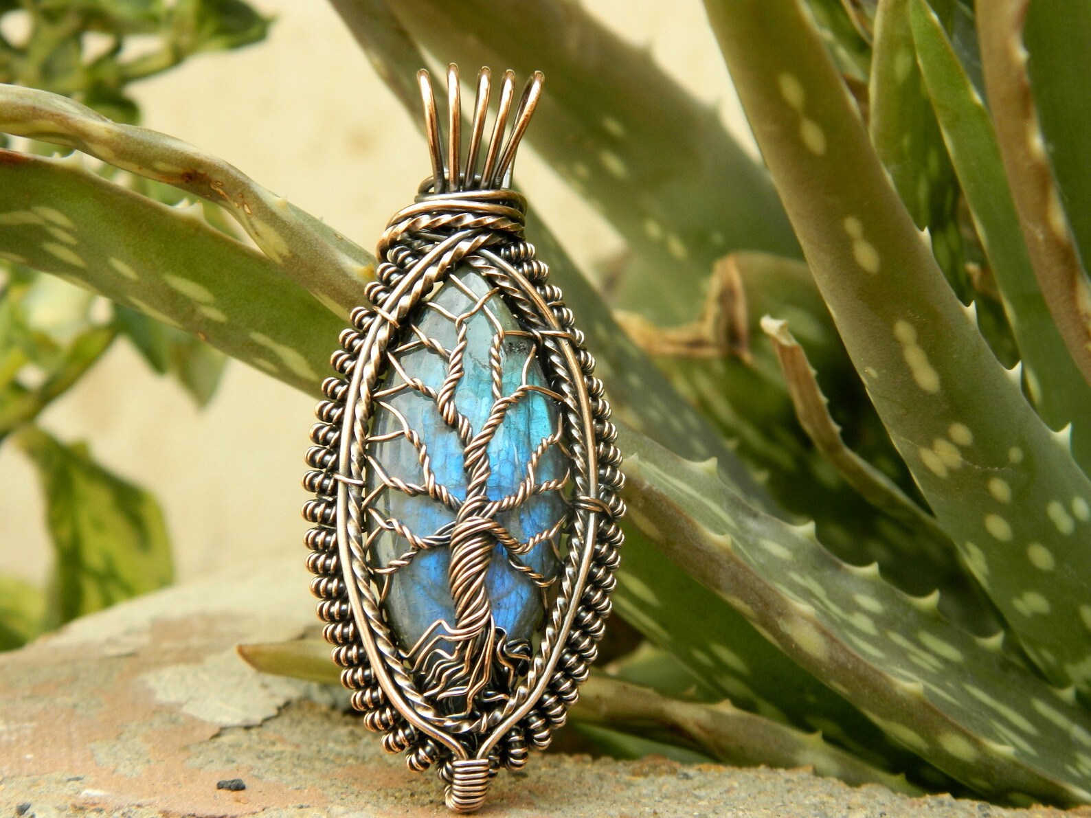 Tree of Life Wire Wrapped Pendant Natural Labradorite Gemstone Necklace ...