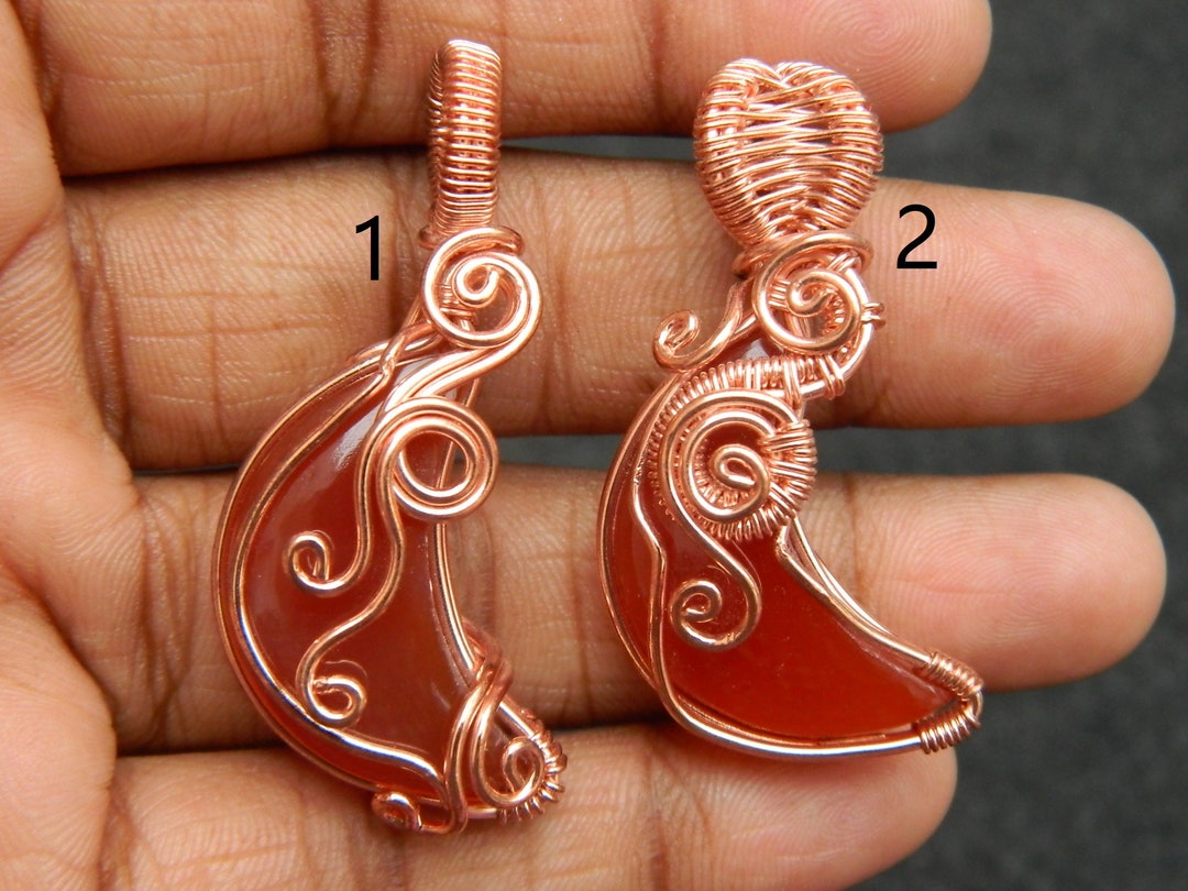 Karneol Mond Anhänger Draht gewickelt Kupfer Anhänger Edelstein Heilung Schmuck Filigran Art ...