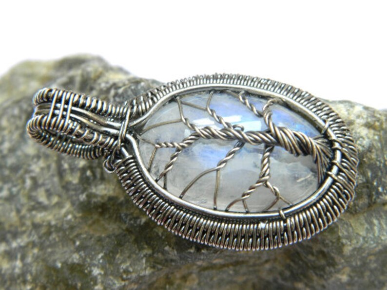 Sterling Silver Wire Wrapped Tree of Life Rainbow Moonstone Pendant - Etsy