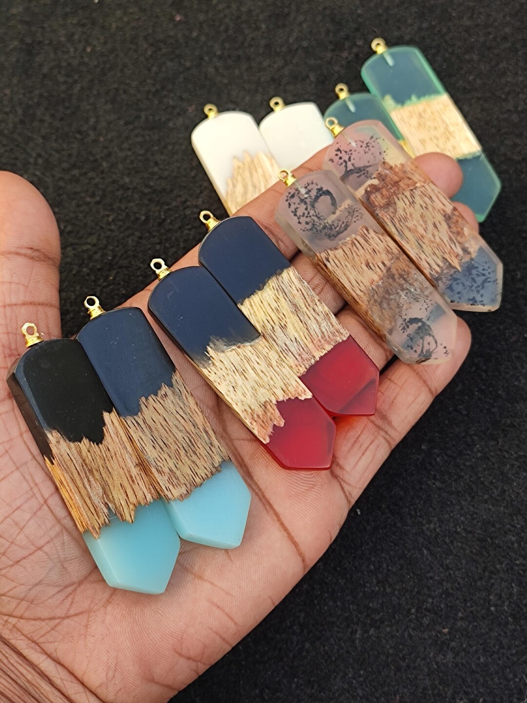 Multi Color Resin & Wood Connector Earring Component Resin Earring ...