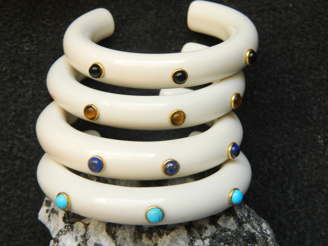 Resin Cuff Bangle Bracelet Ivory Color Resin With Multi - Etsy