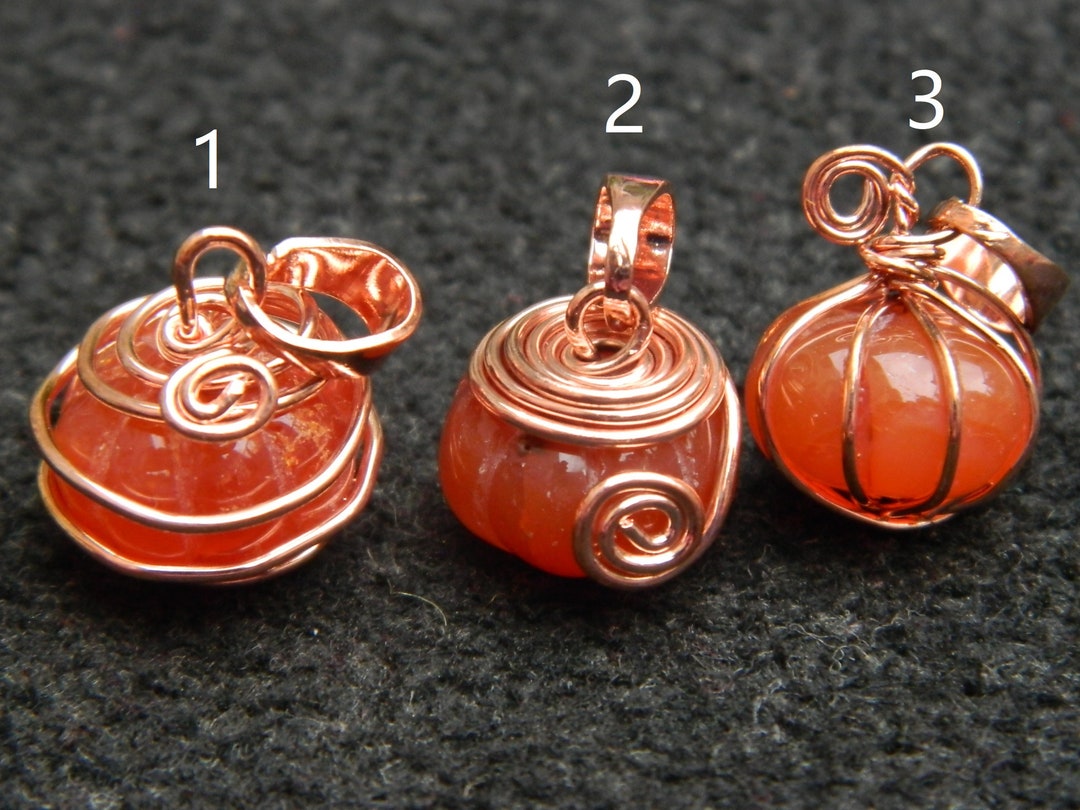 Karneol Kürbis Hängend Kupfer Draht Gewickelt Anhänger Halloween Heilung Halskette Filigran Art ...