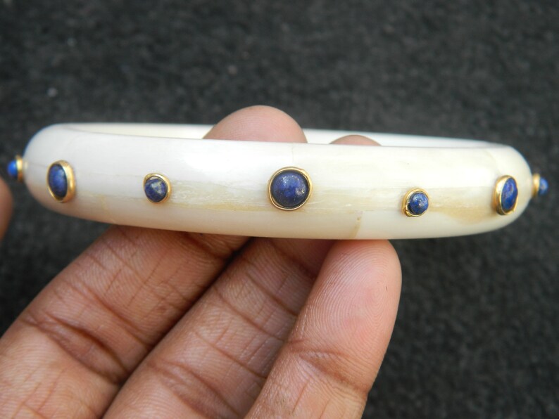 Handcrafted Bone Bangle Bracelet With Accent Gemstones - Etsy