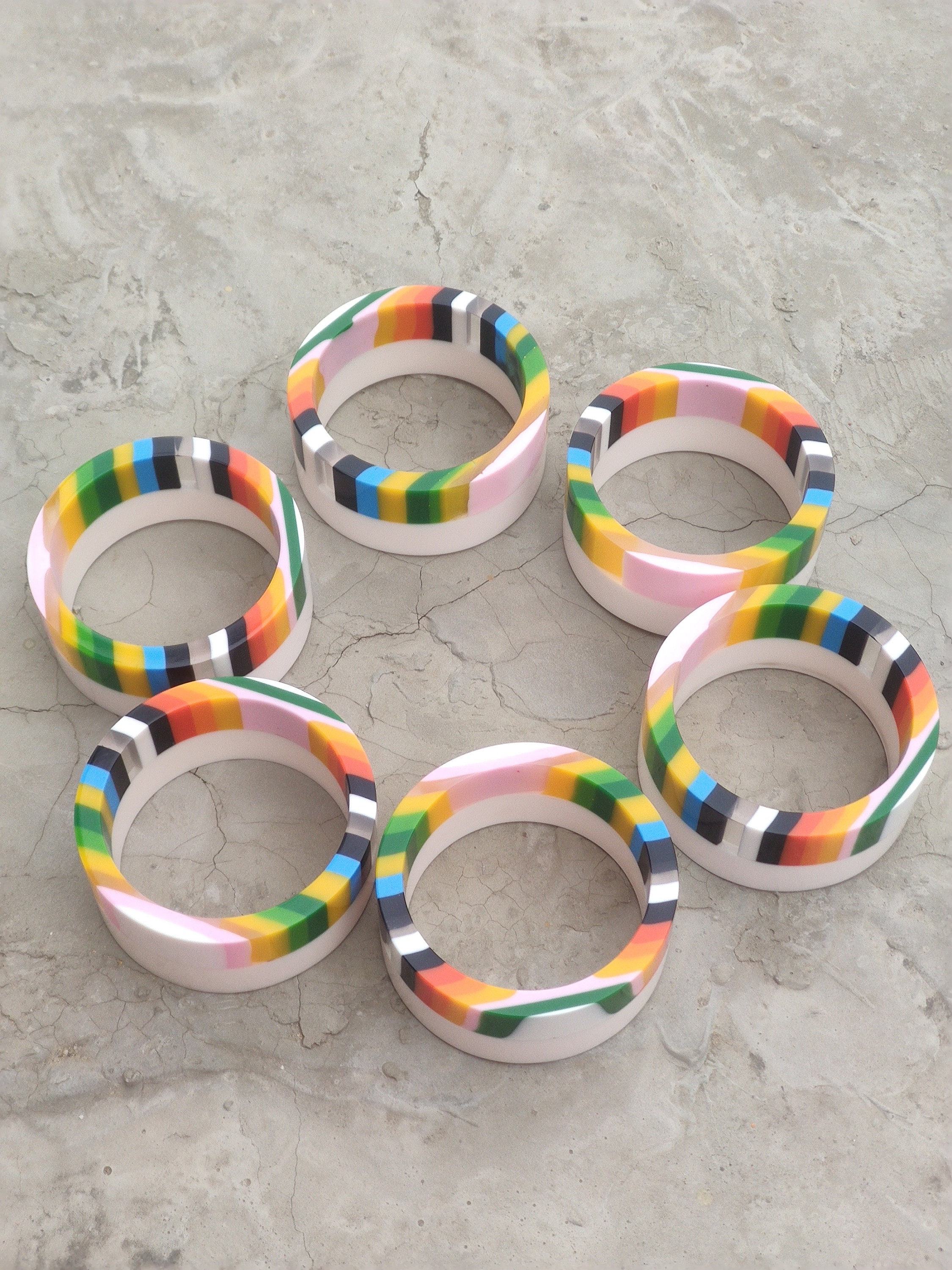Bohemian Resin Bangle Bracelet, Colorful Stacking Jewelry (2.6" Inner ...