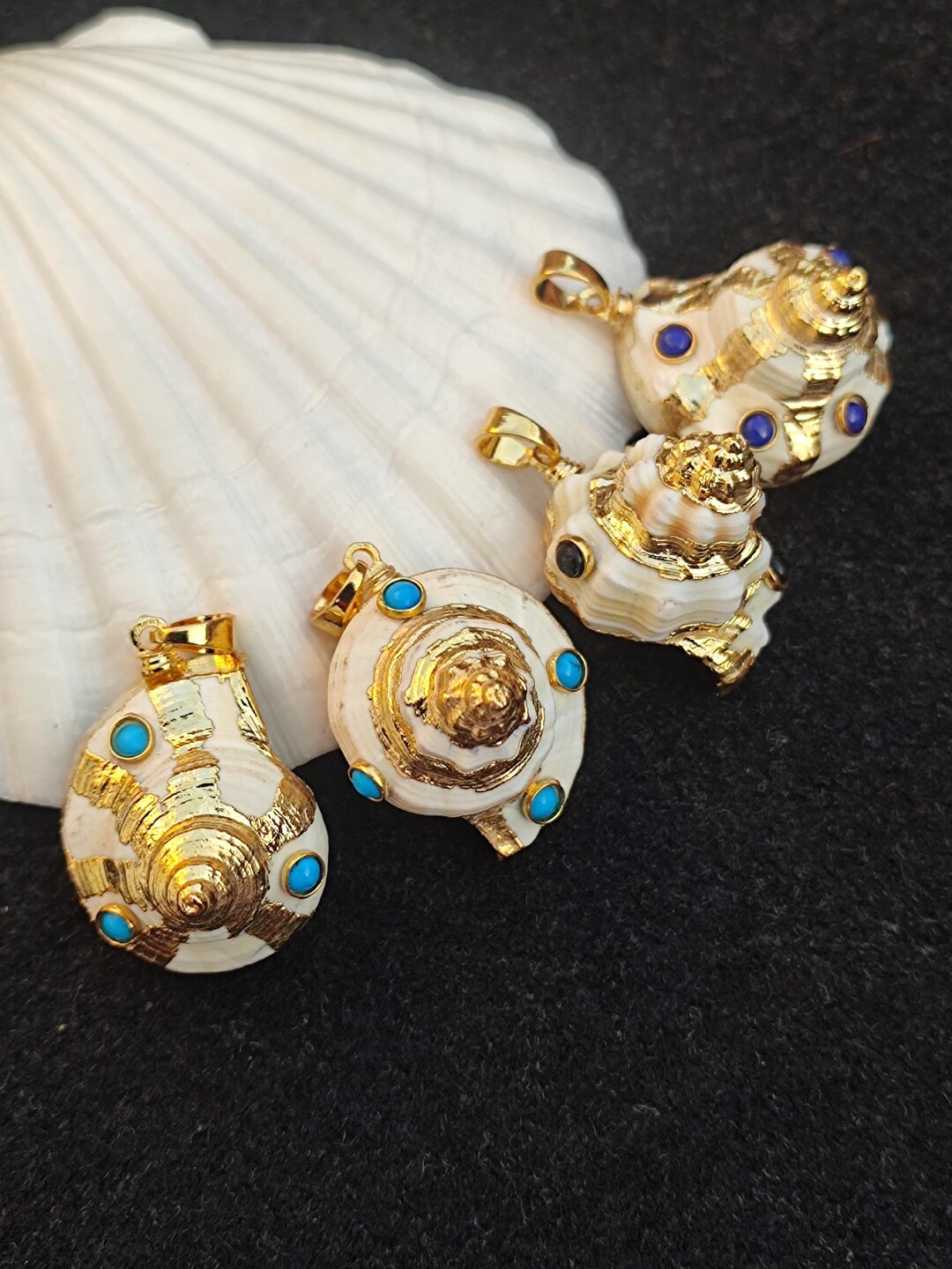 Natural Sea Shell MOP 18k Gold Fill Electroplated Pendant With Multi ...