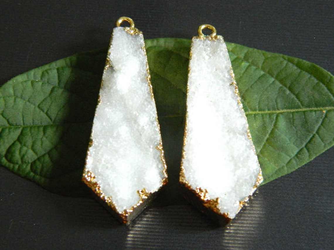 Gold Edged Druzy Agate Connector, Natural Gemstone Pair (39mm) - Etsy