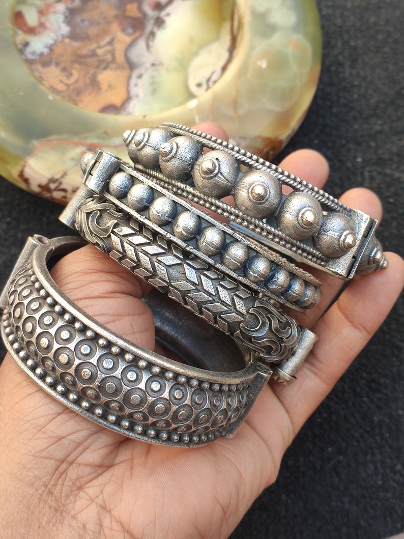 Silver Oxidized Bangle Vintage Antique Look Bracelet Kada Openable ...