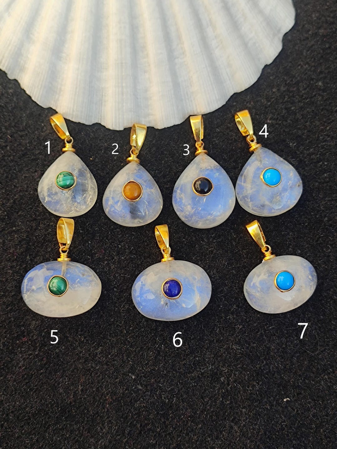 Blue Moonstone Gemstone Pendant With Tiger Eye, Turquoise, Malachite ...