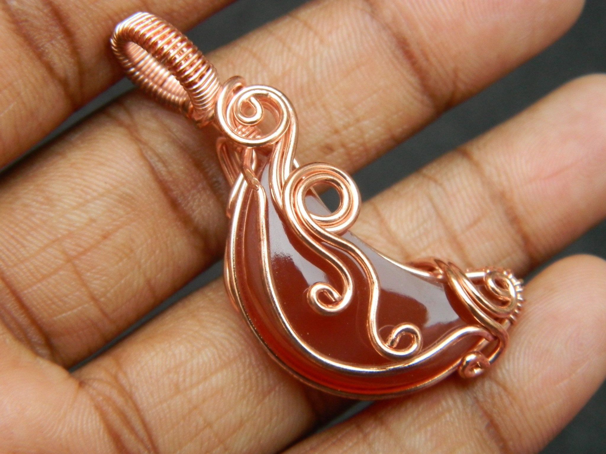 Karneol Mond Anhänger Draht gewickelt Kupfer Anhänger | Etsy