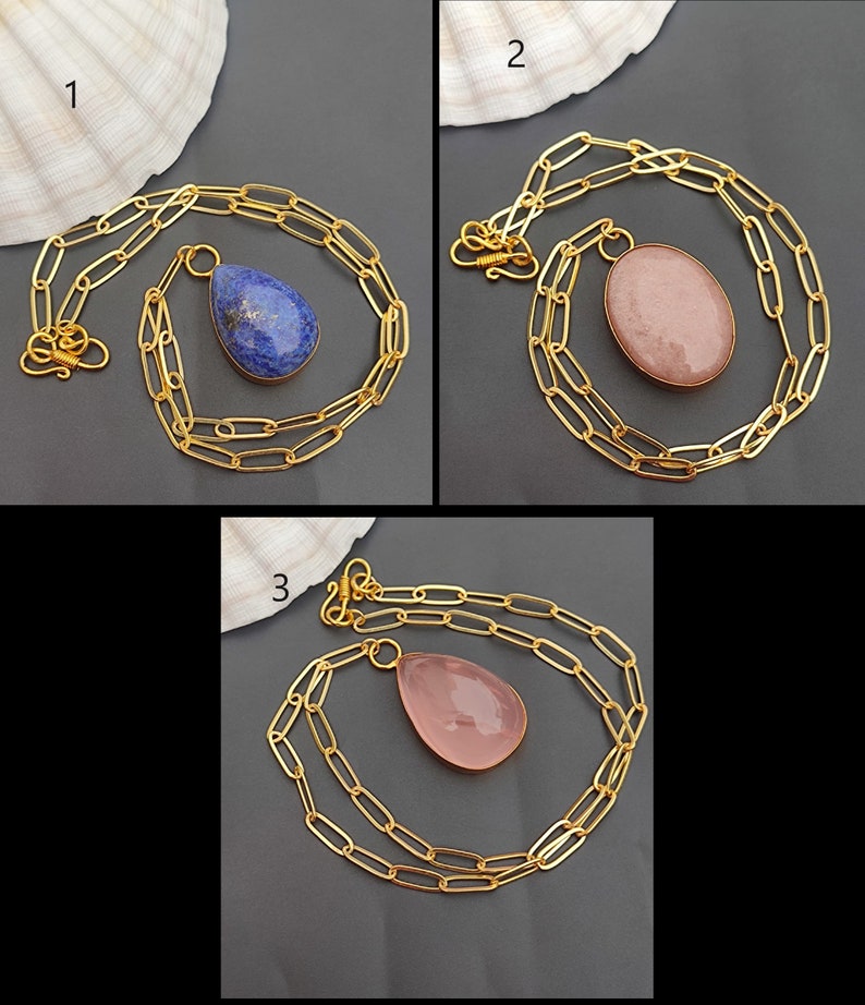 Handmade Rose Quartz Pendant Necklace, Gold Plated Brass, 20" Chain - Etsy