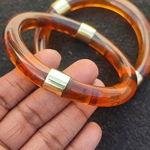 Honey Resin Bangle Set, Brass Accent, Summer Beach Jewelry - Etsy