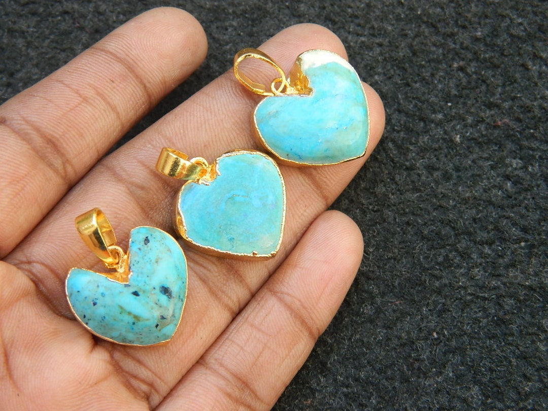 Gold Plated Turquoise Heart Pendant, Gemstone Jewelry - Etsy