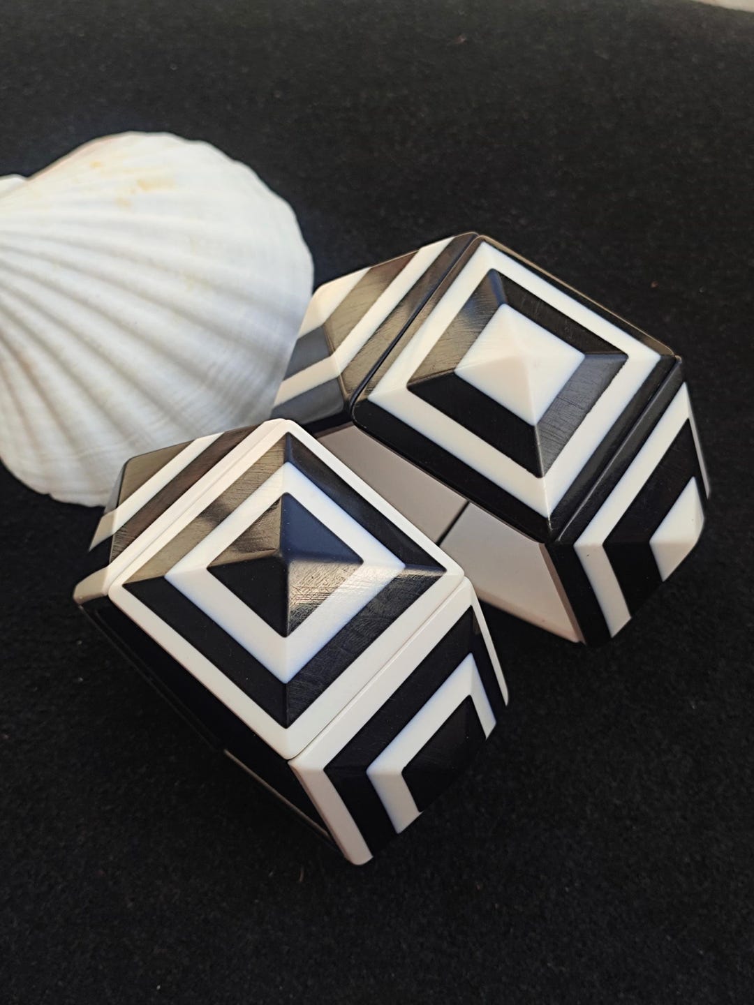 Vintage Resin Stretchable Bracelet Black & White Square Resin Stacking ...