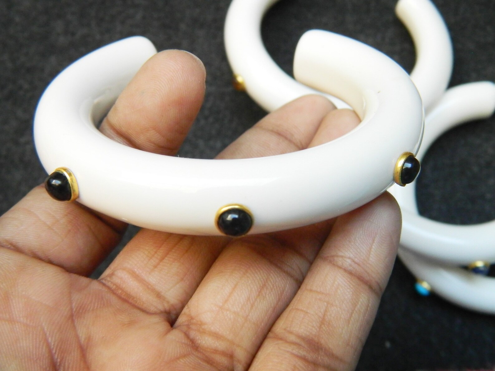 Resin Cuff Bangle Bracelet Ivory Color Resin With Multi - Etsy