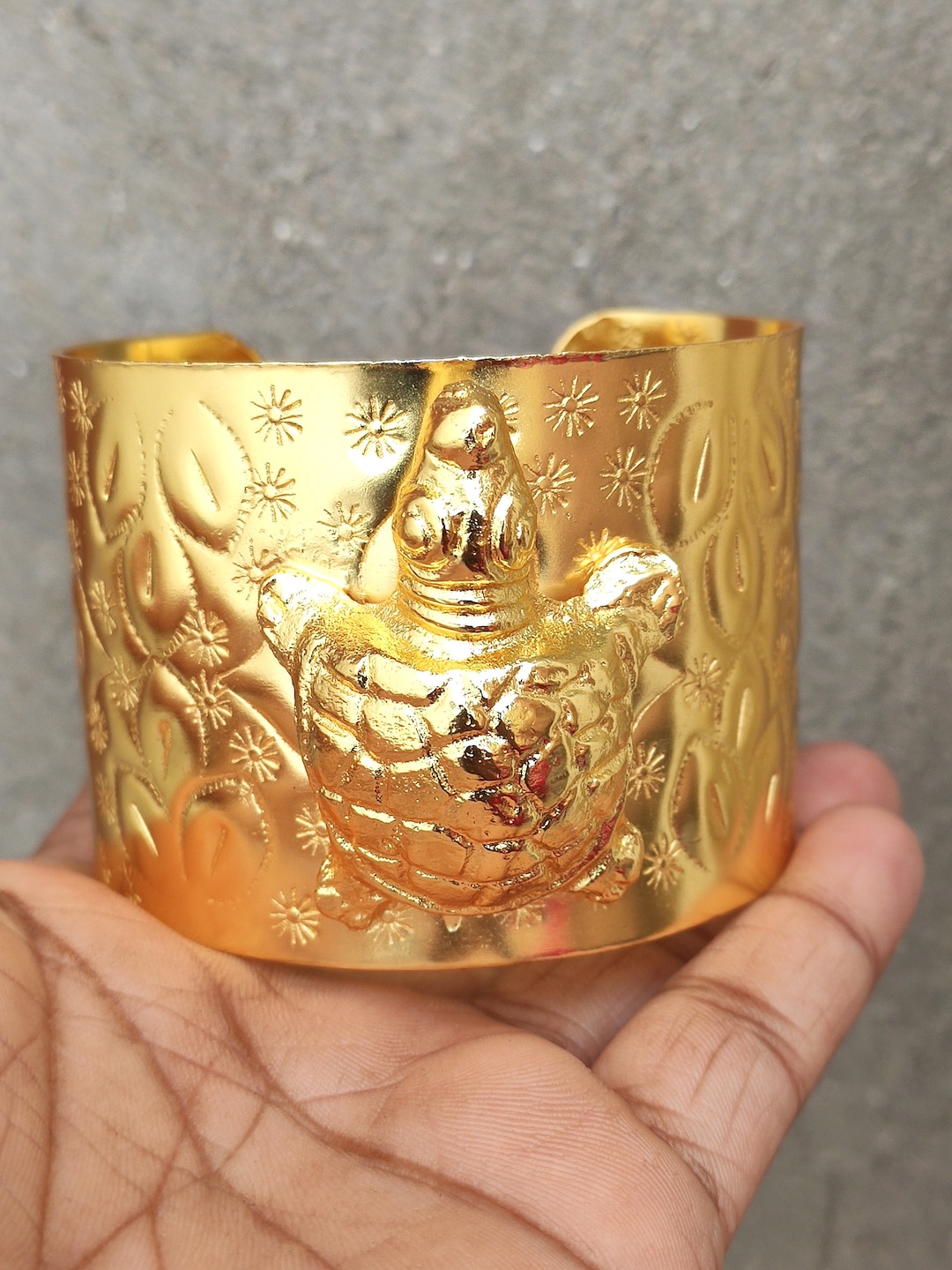 Turtle Theme Gold Plated Brass Cuff Bangle Bracelet Handcrafted Fashionable Ethnic Antique ...