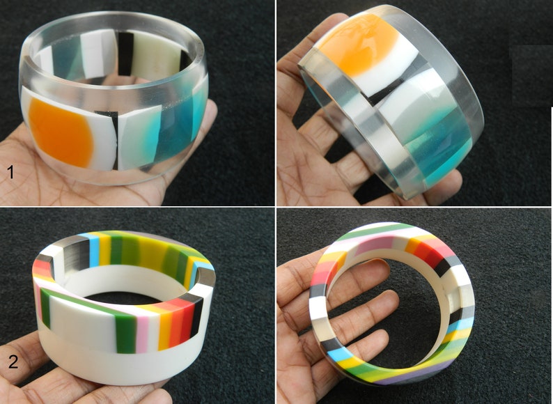 Bohemian Resin Bangle Bracelet, Colorful Stacking Jewelry (2.6" Inner ...