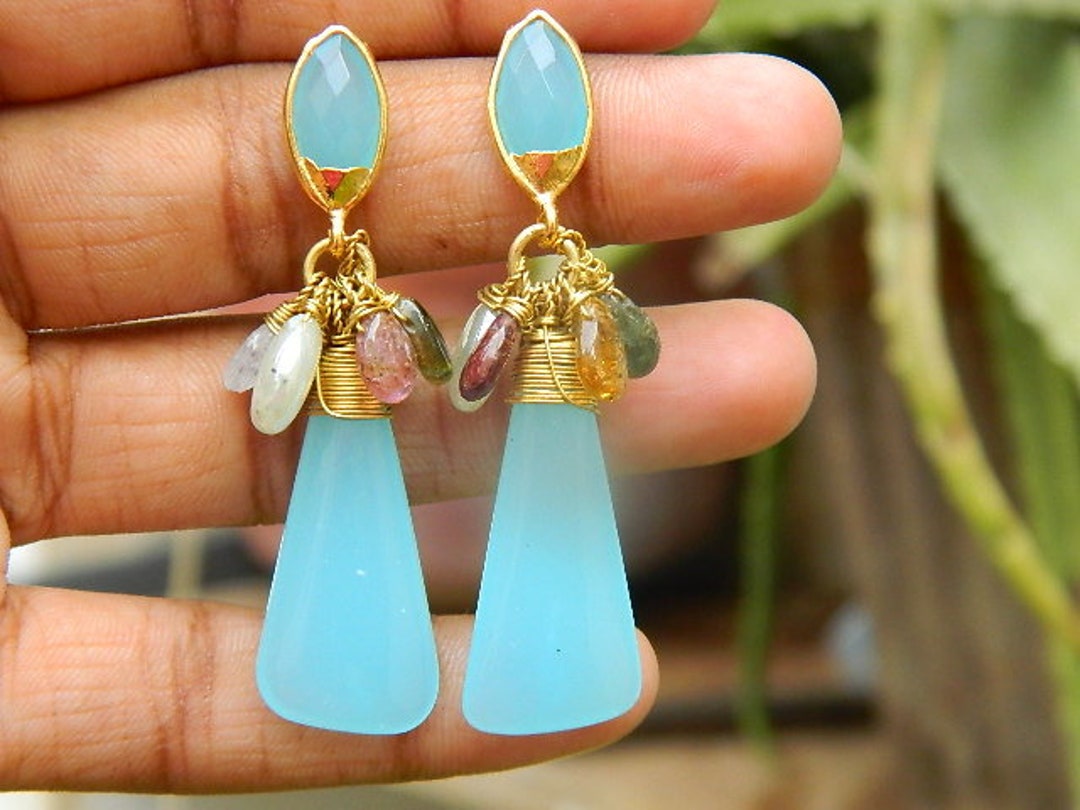 Aqua Blue Chalcedony Color Synthetic Stone Smooth Unique Shape Beads ...