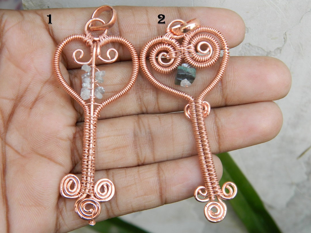 Copper Wire Wrapped Key Pendant Filigree Art Wire Wrap Pendant Unique ...