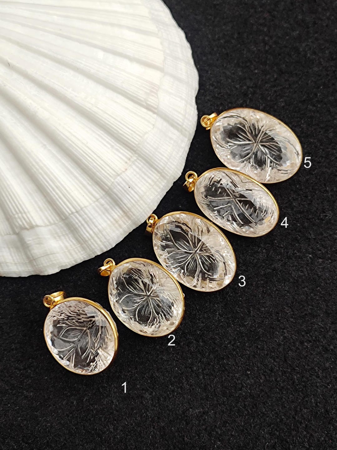 Hand Carved Rock Crystal Quartz Pendant, Gold Plated Bezel Link - Etsy
