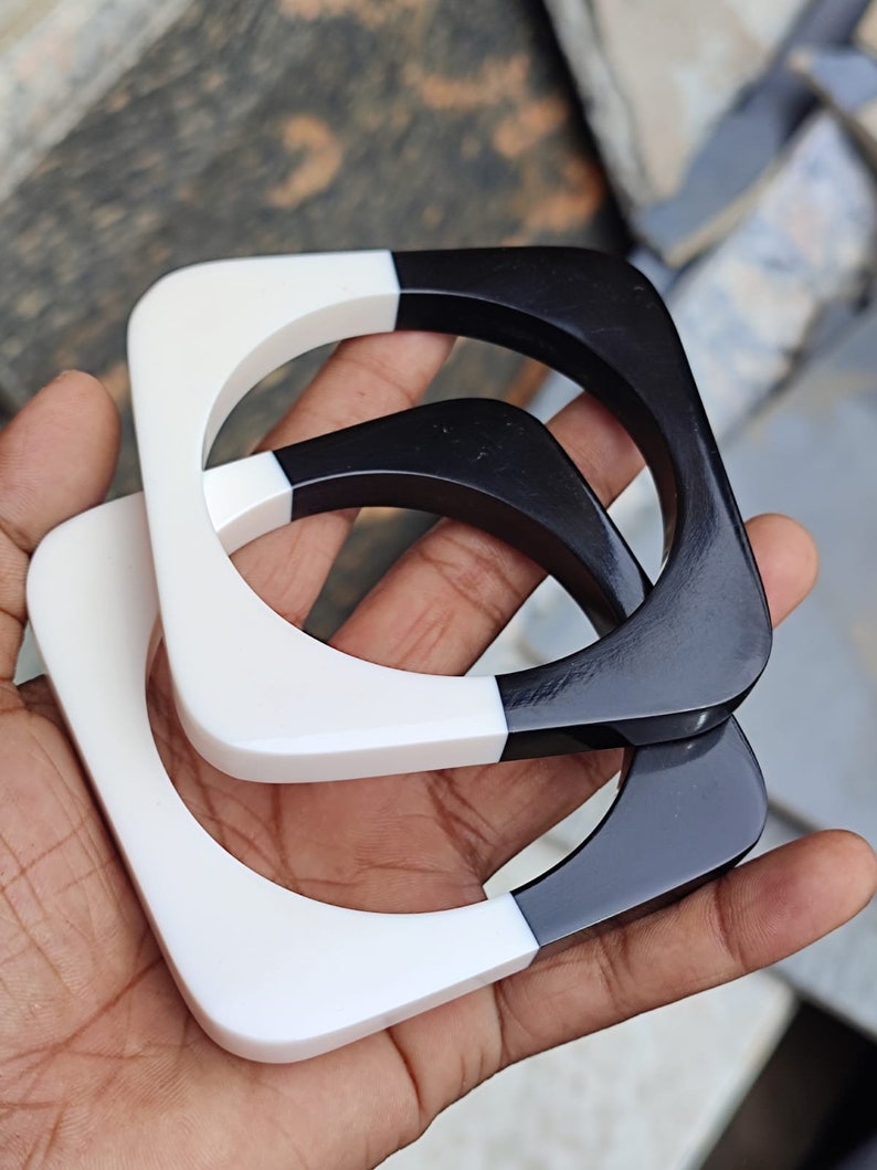 Black & White Square Chunky Acrylic Bangle Resin Bangle Stacking Chunky ...