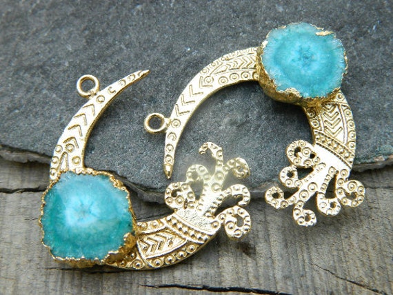 Gemstones Solar Connector Gold plated solar Brass Connector Leaf moon ...