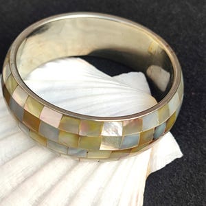 Abalone Shell Inlay Bangle, Handmade Silver Brass Sea Shell Jewelry - Etsy