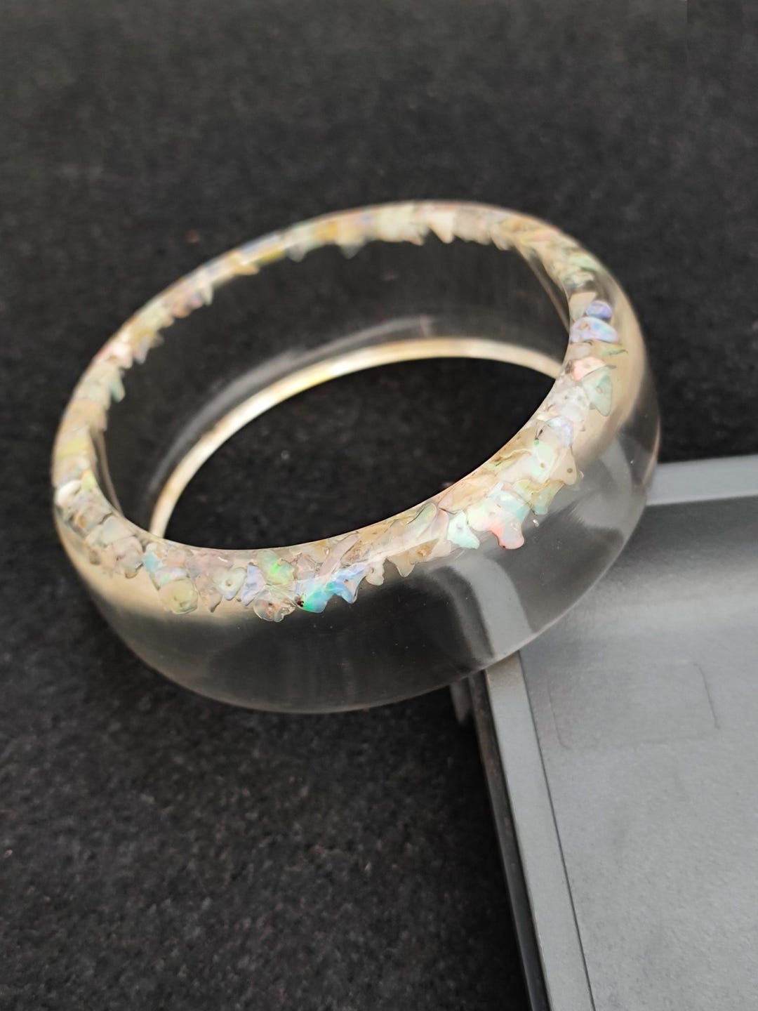 Ethiopian Opal Resin Bangle Natural Gemstone Transparent Resin Bangle Handmade Bracelet Opal ...