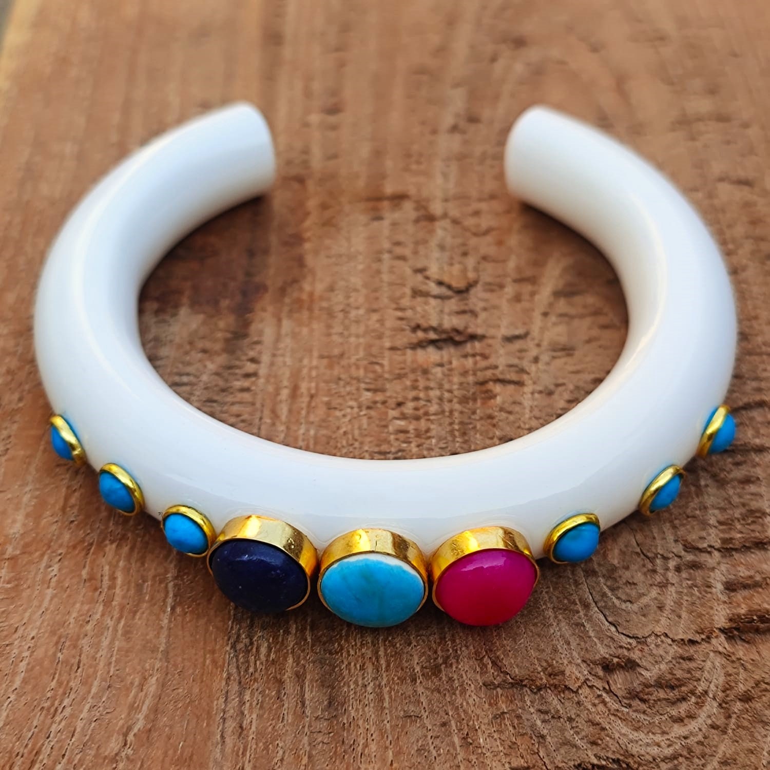 Resin Cuff Bangle Bracelet Resin With Natural Multi Gemstone Bangle ...