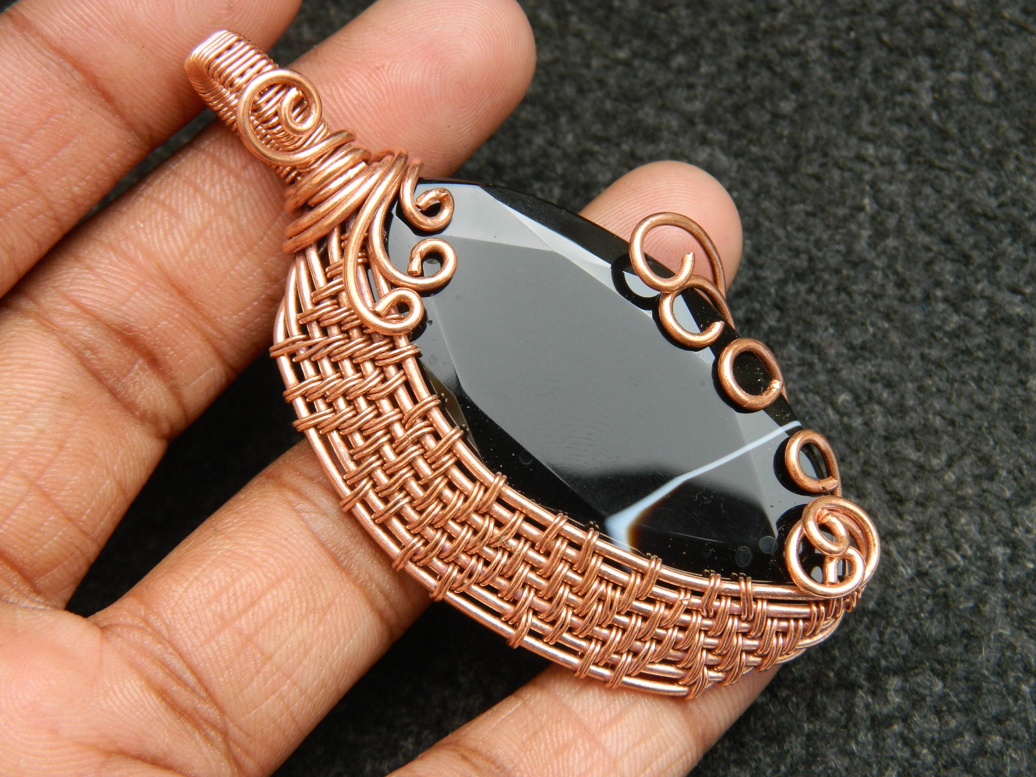Natural Agate Wire Wrapped Pendant Copper Wire Filigree Art Wire Wrap ...