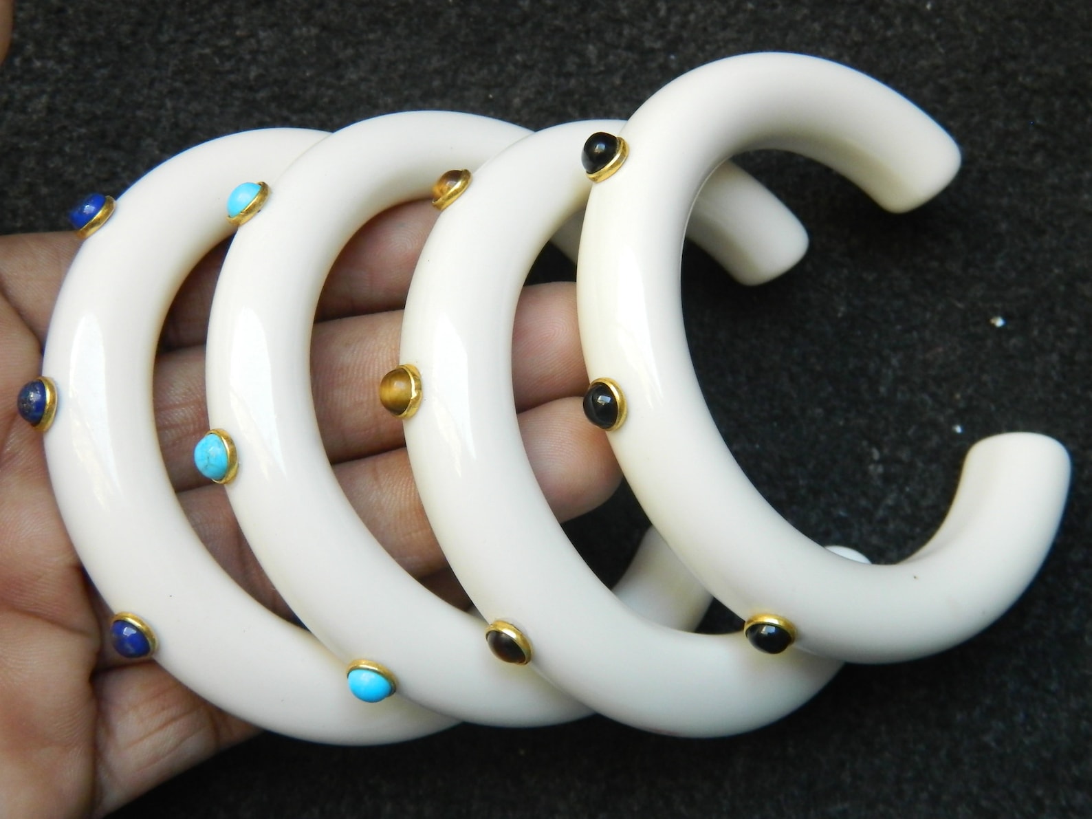 Resin Cuff Bangle Bracelet Ivory Color Resin With Multi - Etsy