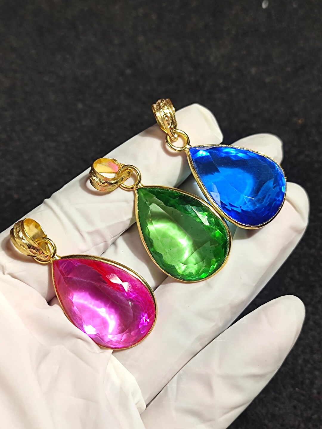 Aura Quartz Pear Pendant, 18K Gold Plated, Faceted Gemstone - Etsy
