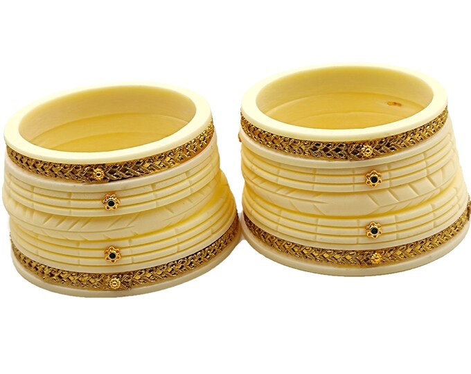 Rajasthani Rajputi Dhalu Bangles Chuda Set Resin Mixed Ivory Color ...