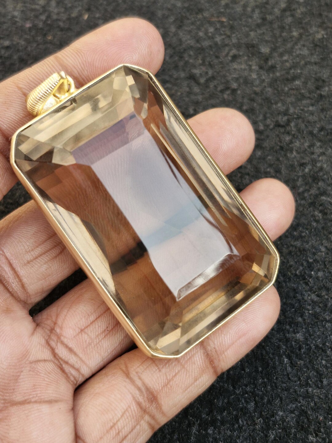 Natural Smoky Huge Octogen Shape Gmestone Pendant Gold Plated Bezel Set ...
