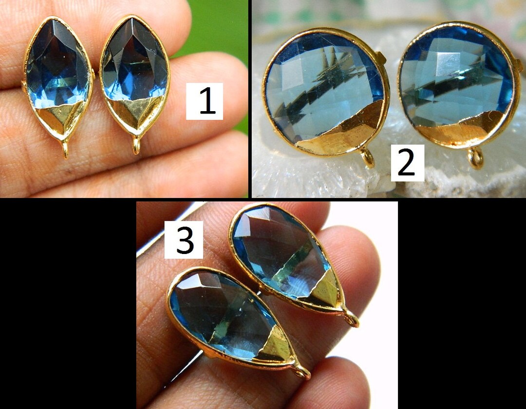 London Blue Color Synthetic Stones Faceted Pear & Oval Gold ...