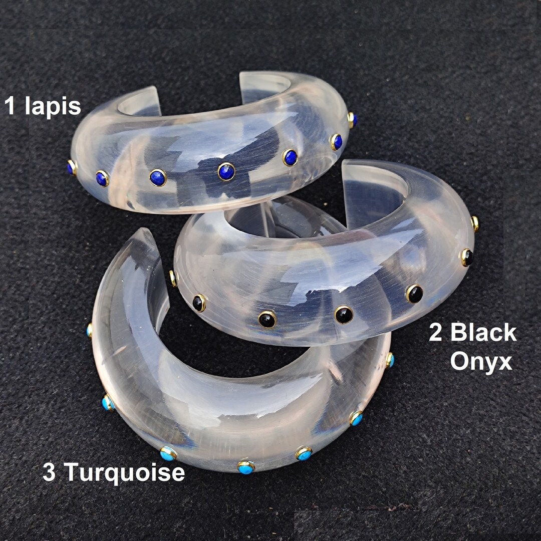 Resin Cuff Bracelet Large Crystal Clear Resin With Multi Gemstone Extra ...