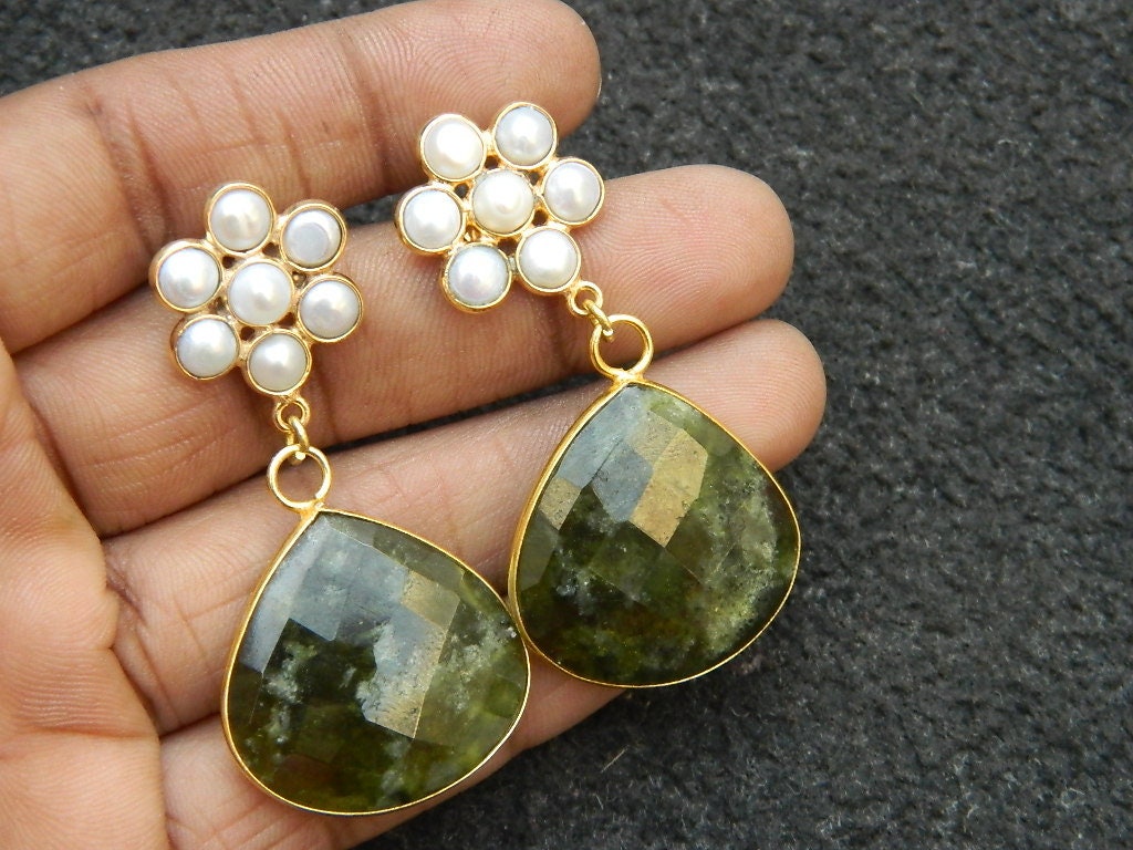 Vessonit Vesuvianit e mit Perle Ohrring natürliche Ohrring | Etsy