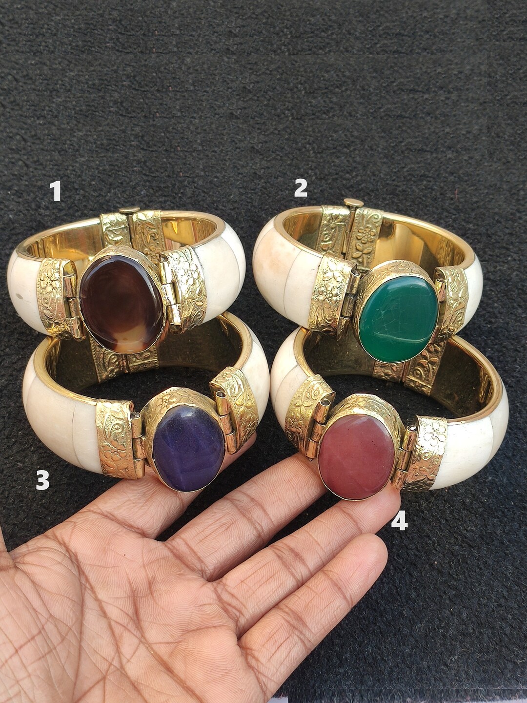 Ethically Sourced Buffalo Bone Bangles Bracelet With Agate & Aventurine ...