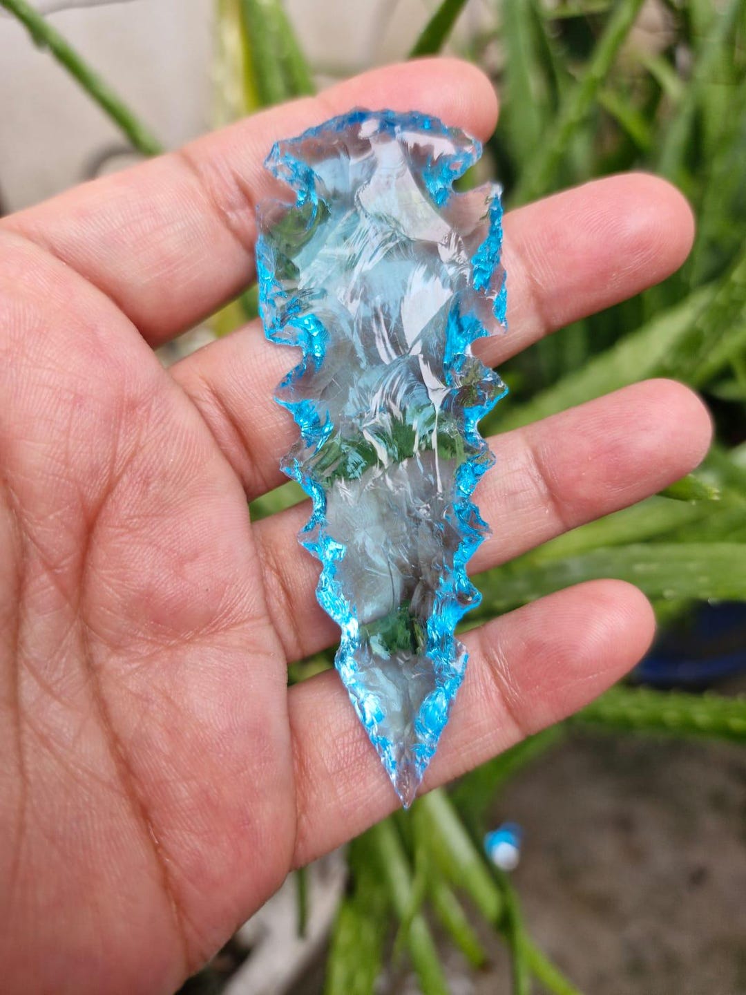 3-inch Large Man Made Blue Quartz Arrowhead Glass Spearhead Point ...