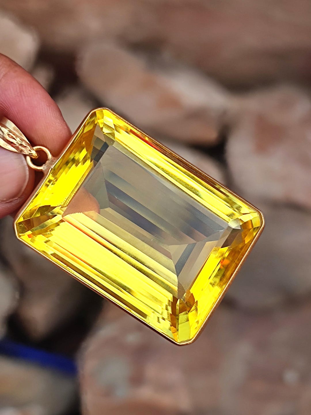 Gold Plated Brass Pendant, Yellow Octagon Synthetic Stone (55mm) - Etsy
