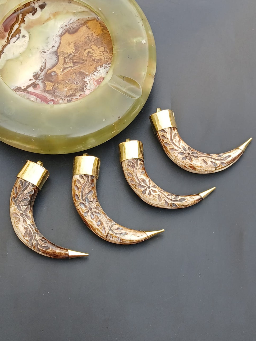 Horn Bone Jewelry Ethically Sourced Natural Buffalo Bone Carved Floral ...