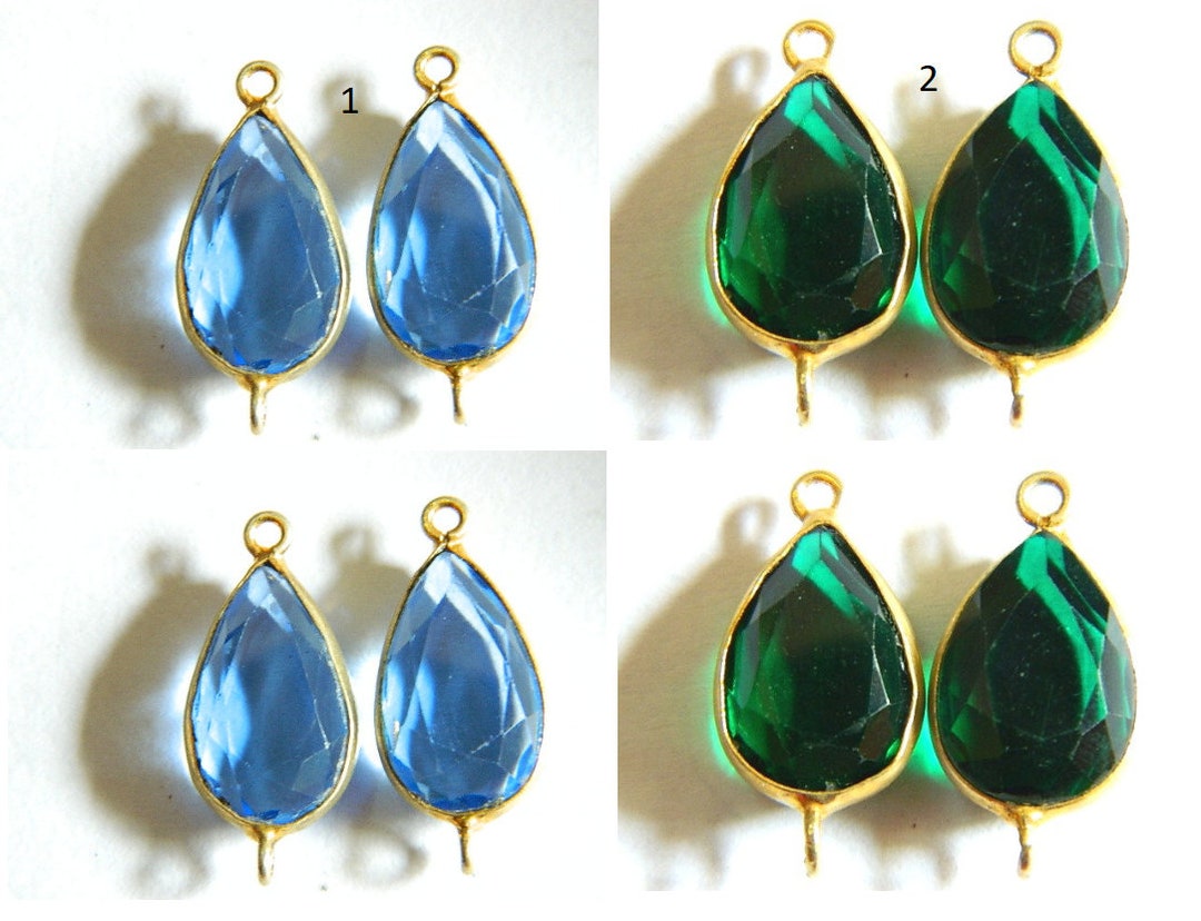 Emerald Green & Swiss Blue Color Synthetic Stone Faceted Long Pears ...