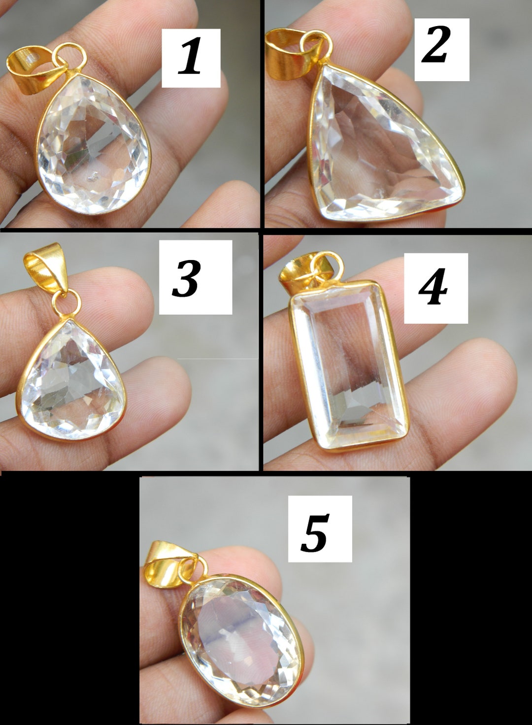 Pendentif en cristal de roche naturel plaqué laiton charme pendentif ...