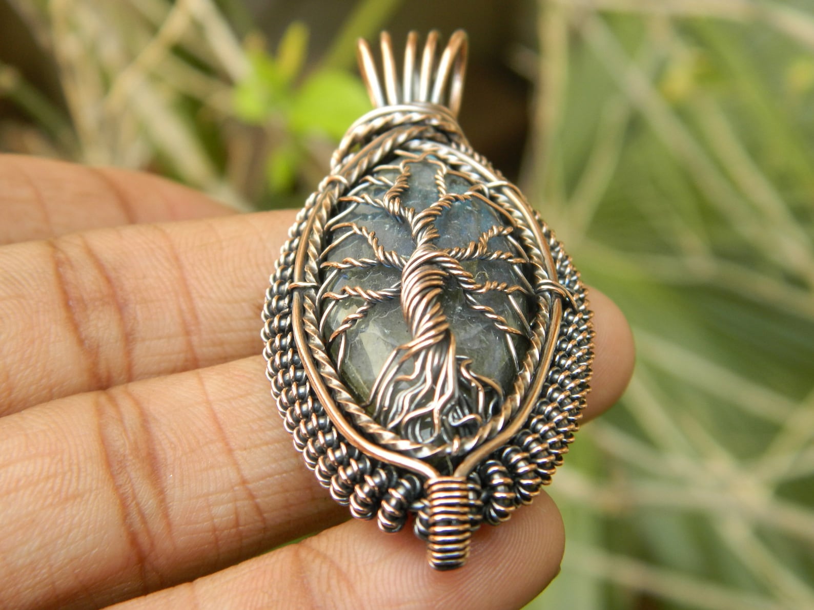 Tree of Life Wire Wrapped Pendant Natural Labradorite Gemstone Necklace ...